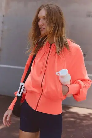 Free People Prep Zip Up Top - Neon Coral