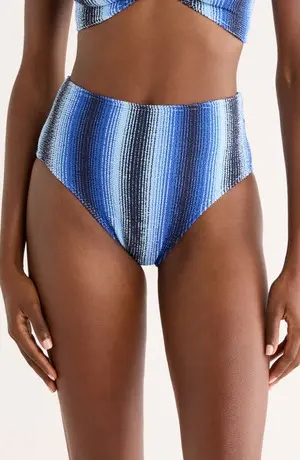 LEMLEM Stripe High Leg Bikini Bottoms - Feven Blue