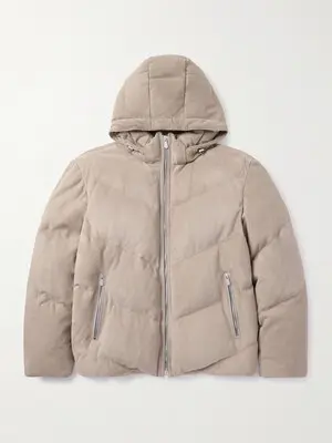 Brunello Cucinelli Quilted Suede Hooded Down Jacket - Neutrals