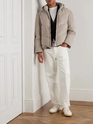 Brunello Cucinelli Quilted Suede Hooded Down Jacket - Neutrals