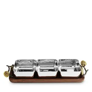 Michael Aram Pine Cone Wood Triple Bowl - Multi