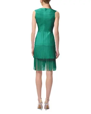 Herve Leger V-neck Gracie Midi Fringed Dress - Green Opal