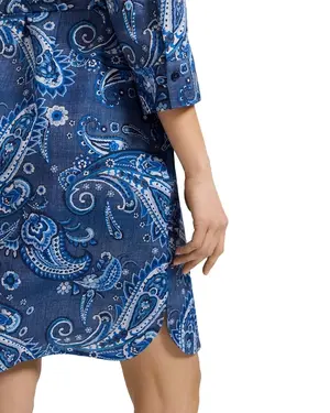 Foxcroft Paisley Button Front 3/4 Sleeve Dress - Blue Multi