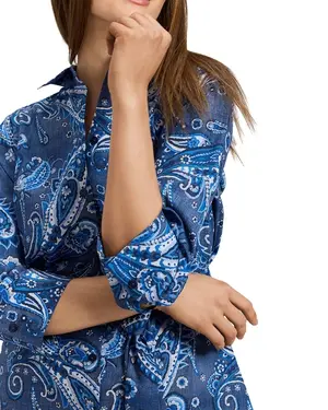 Foxcroft Paisley Button Front 3/4 Sleeve Dress - Blue Multi