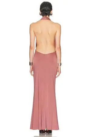 Lapointe Lightweight Jersey Deep Cowl Neck Gown - Clay