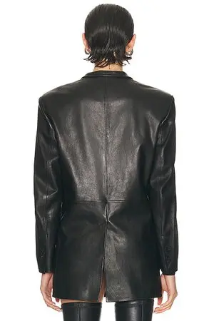 Attico Leather Jacket With Asymmetrical Collar And Silver-tone Hardware