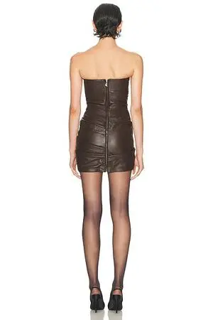 Attico Leather Mini Dress - Dark Brown