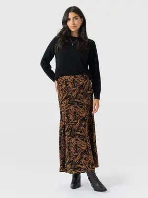 SAINT + SOFIA Printed Maxi Godet Skirt - Brown Zebra
