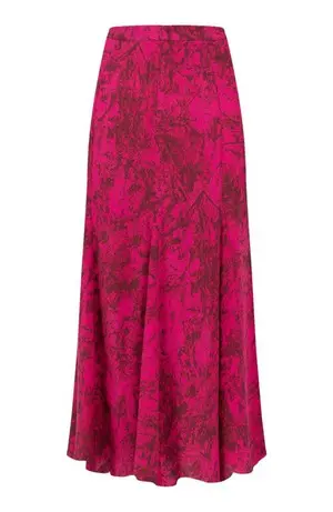 SAINT + SOFIA Printed Maxi Godet Skirt - Pink