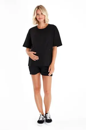 ACCOUCHEE Anytime Anywhere Maternity/nursing T-shirt With Side Zips - Black