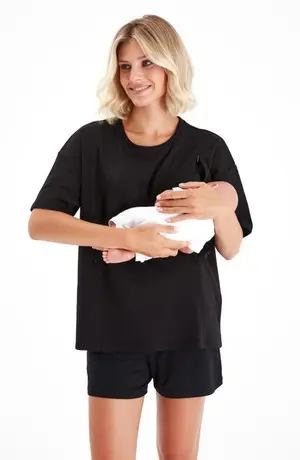 ACCOUCHEE Anytime Anywhere Maternity/nursing T-shirt With Side Zips - Black