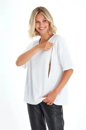 ACCOUCHEE Anytime Anywhere Maternity/nursing T-shirt With Side Zips - White