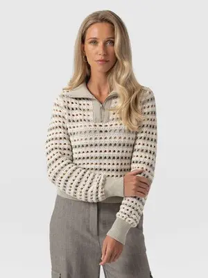 SAINT + SOFIA Ester Quarter Zip Knit - Beige