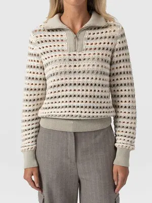 SAINT + SOFIA Ester Quarter Zip Knit - Beige
