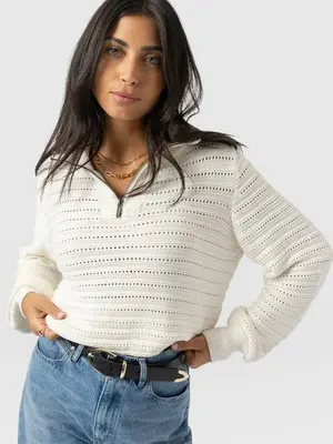 SAINT + SOFIA Saint + Sofia Ester Quarter Zip Knit Cream