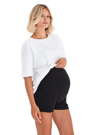 ACCOUCHEE Foldover Waistband Maternity Shorts - Black