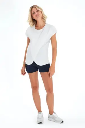 ACCOUCHEE Foldover Waistband Maternity Shorts - Navy Blue