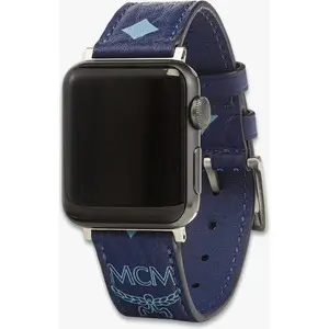 Mcm Apple Watch Band In Visetos - Blue