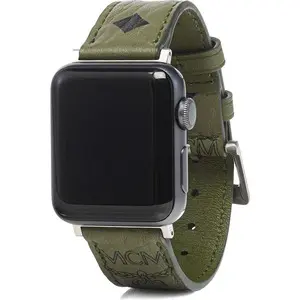 Mcm Apple Watch Band In Visetos Green