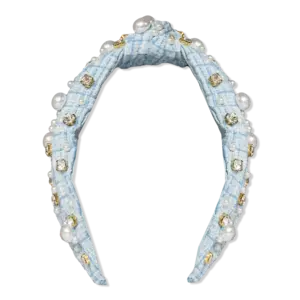 LOCKS & MANE Plaid & Pearl Embellished Headband - Blue