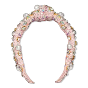 LOCKS & MANE Embellished Plaid Headband - Pink