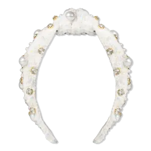LOCKS & MANE Plaid & Pearl Headband - White