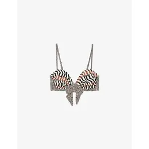 REISS Chevron-stripe Underwired Bikini Top - Black Brown