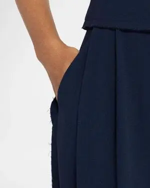 JASON WU Foldover-waist Pleated Wide-leg Pants - Navy
