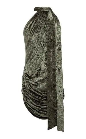 SIEDRES Velvet Devoré Halter Mini Dress - Green