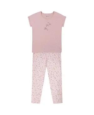 DEUX PAR DEUX Printed Organic Cotton Two-piece Pajama Set - Small Pink Flowers On Pale Pink