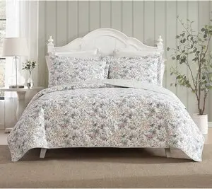 Laura Ashley Bramble Floral Pink Twin Quilt Set - One-color