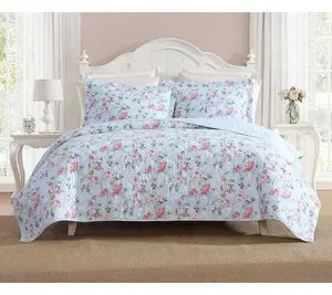 Laura Ashley Blissful Dream Blue-pink Full/quee N Quilt Set - One-color