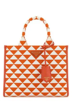 Prada Embroidered Fabric Symbole Shopping Bag - Printed