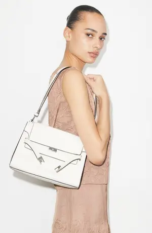 Tory Burch Large Lee Radziwill Pebble Leather Shoulder Bag - Ivory