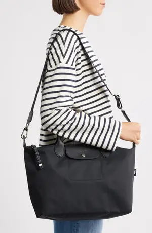 Longchamp Large Le Pliage Energy Recycled Canvas Hobo Bag - Black