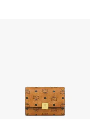 Mcm Aren Trifold Wallet In Visetos - Cognac