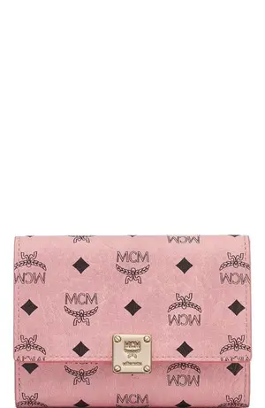 Mcm Aren Trifold Wallet In Visetos Pink