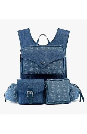 Mcm Monogram Denim Jacquard Modular Backpack - Blue
