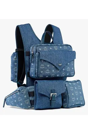 Mcm Monogram Denim Jacquard Modular Backpack