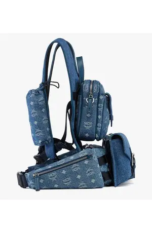 Mcm Monogram Denim Jacquard Modular Backpack