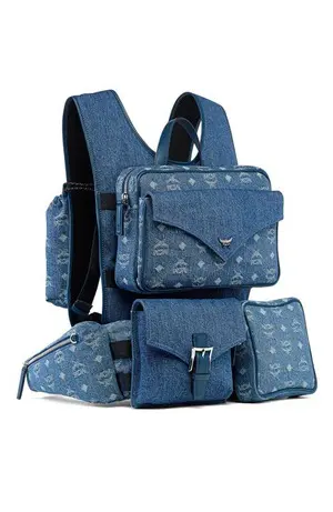 Mcm Monogram Denim Jacquard Modular Backpack - Blue