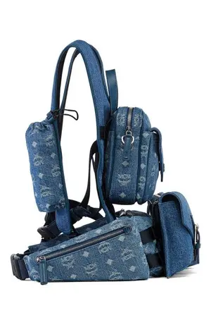 Mcm Monogram Denim Jacquard Modular Backpack - Blue