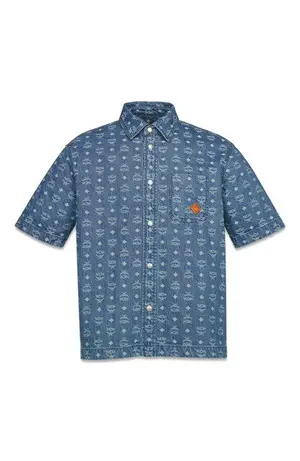 Mcm Monogram Shirt In Denim Jacquard - Blue