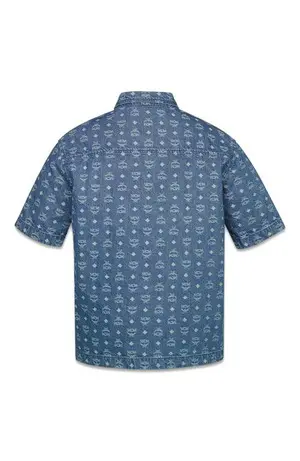 Mcm Monogram Shirt In Denim Jacquard - Blue