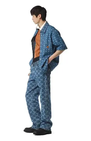 Mcm Monogram Shirt In Denim Jacquard - Blue