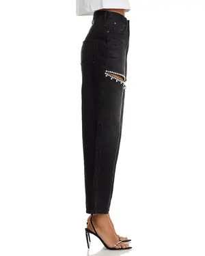 AREA Crystal Slit Denim Jeans - Black