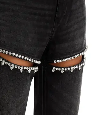 AREA Crystal Slit Denim Jeans - Black