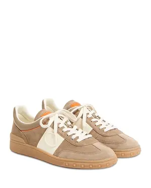 Valentino Garavani Embroidered La Greca Suede Sneakers - Brown Multi