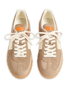 Valentino Garavani Embroidered La Greca Suede Sneakers - Khaki