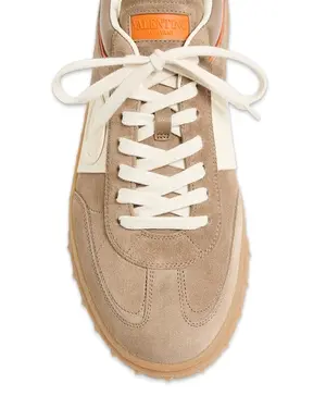 Valentino Garavani Embroidered La Greca Suede Sneakers - Khaki